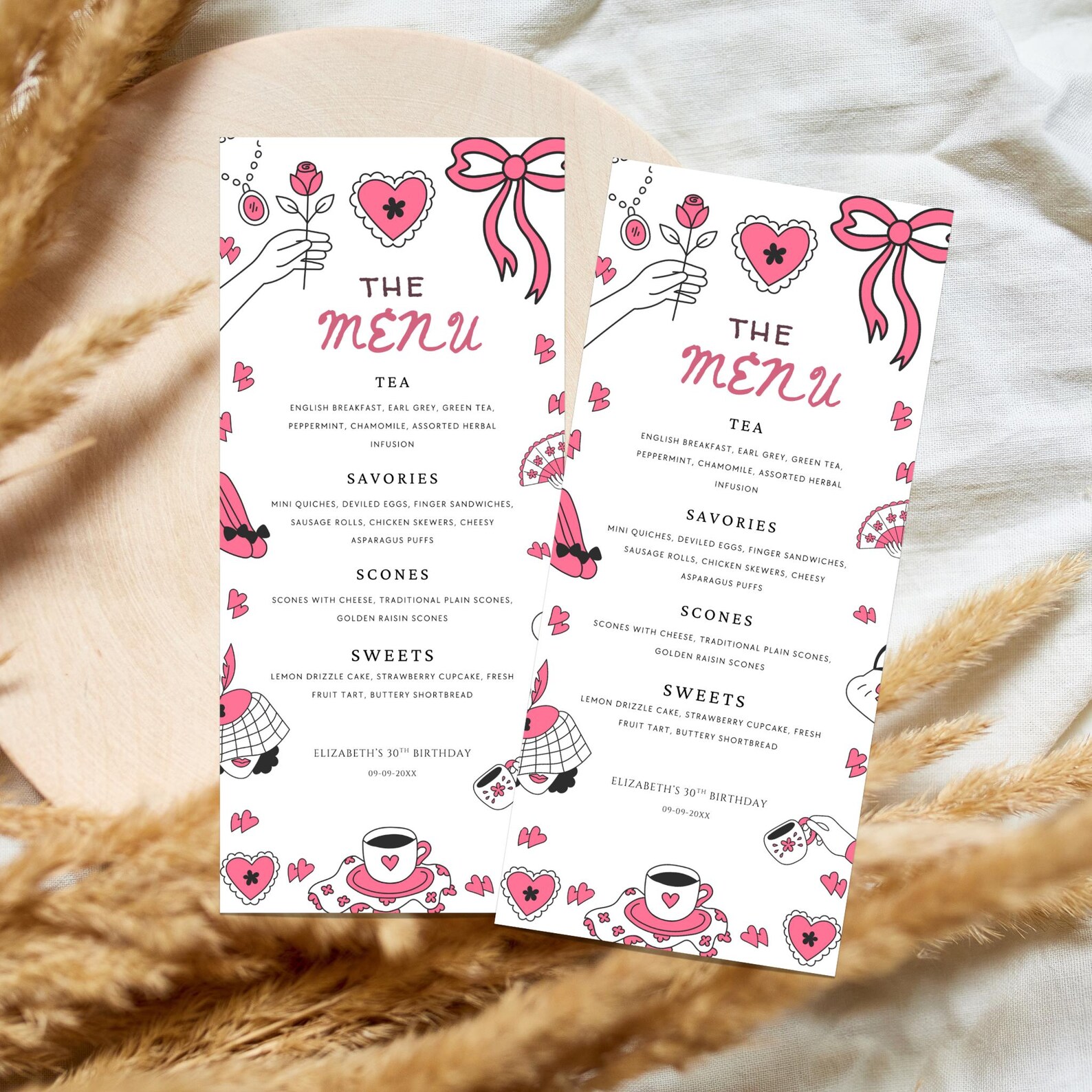 Editable Tea Party Birthday Menu Template, Pink Bow Menu Template ...