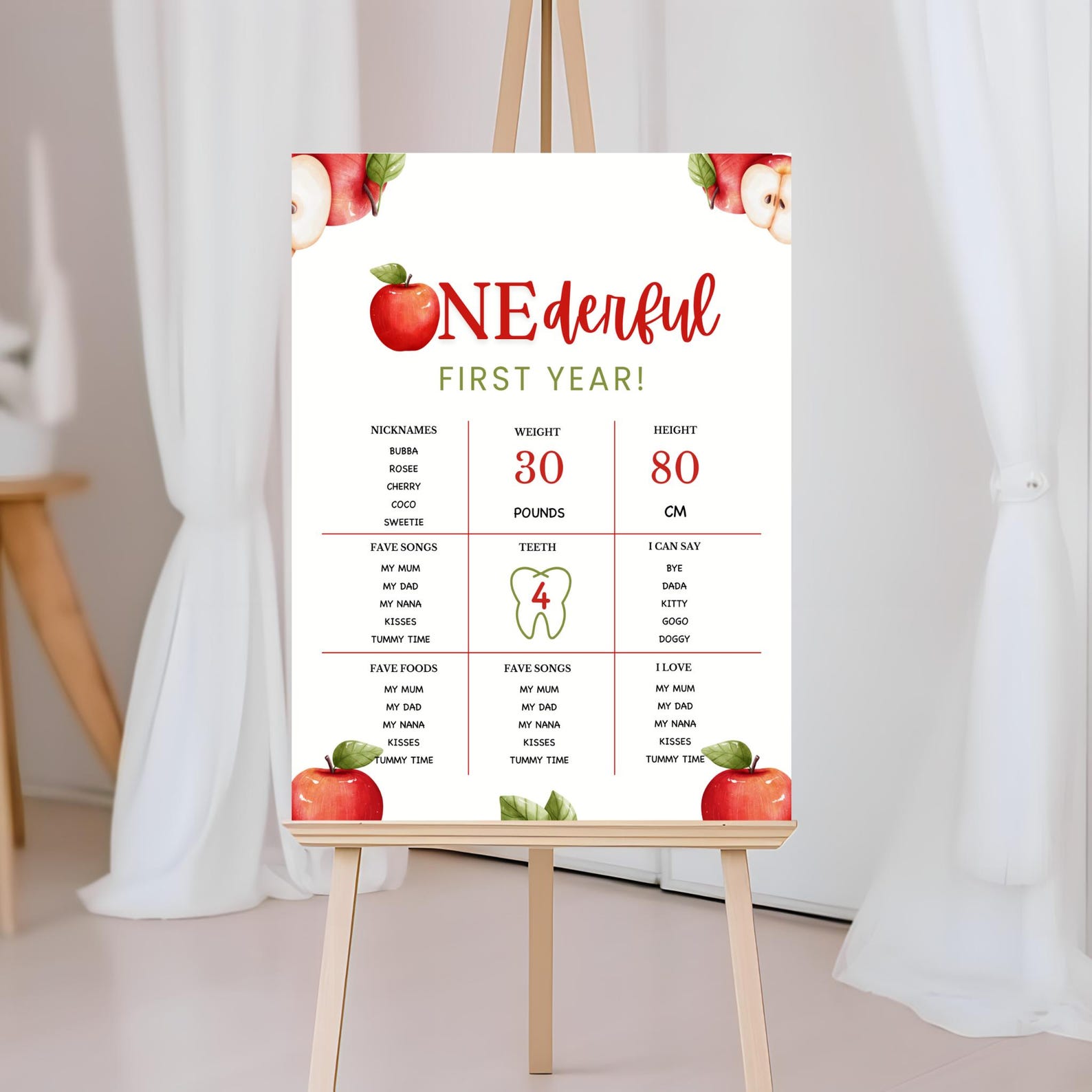 Apple First Birthday Milestone Sign, Modern Photo Birthday 1st Birthday ...