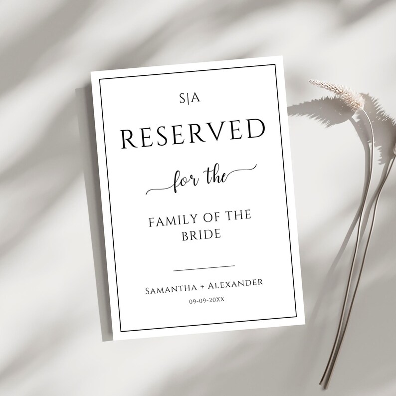 Wedding Reserved Table Sign Template, Editable Reserved for Brides or ...