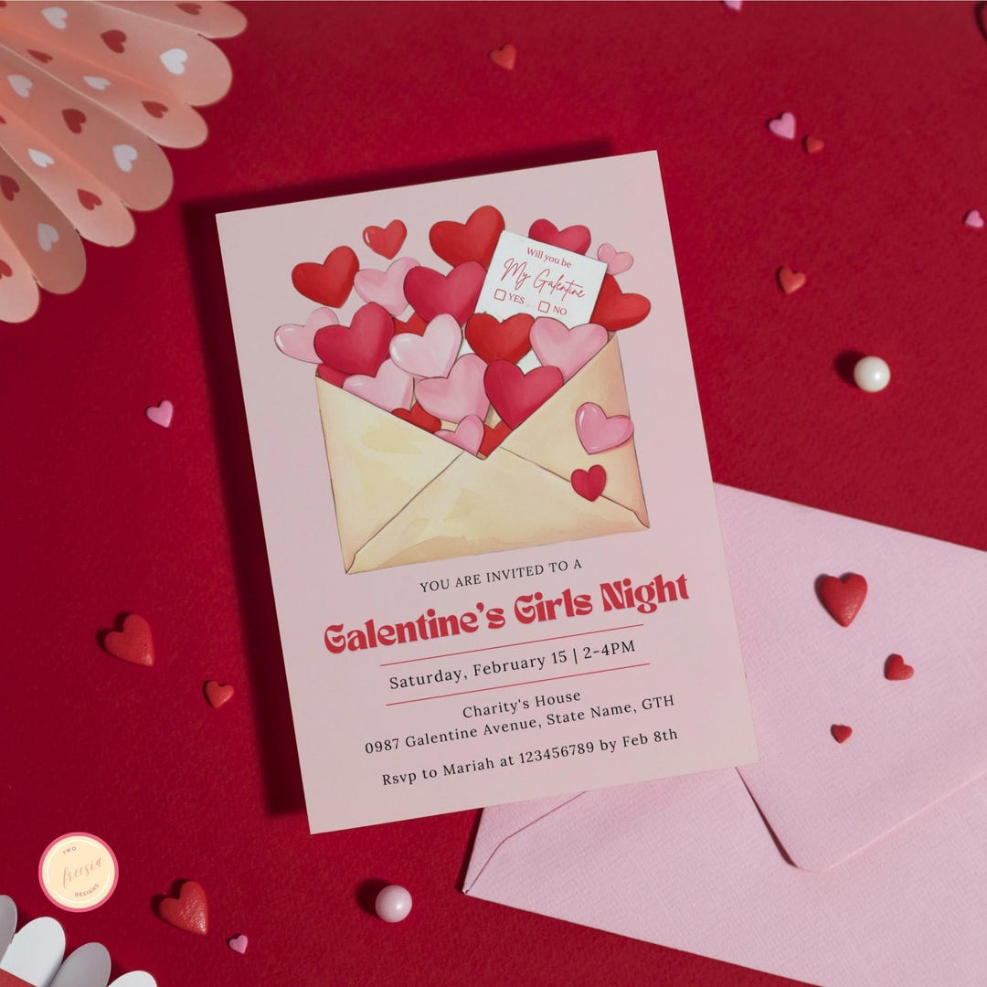 Galentine's Girls Night Party Invitation Template, Love Letter ...