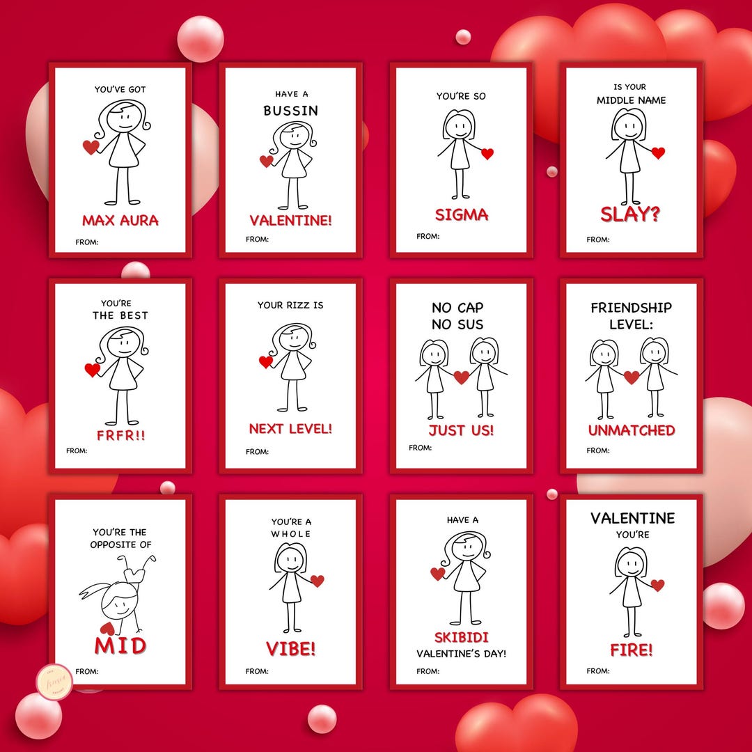 Gen Z Slang Valentine Cards, Funny Printable Classroom Valentine, Kids ...