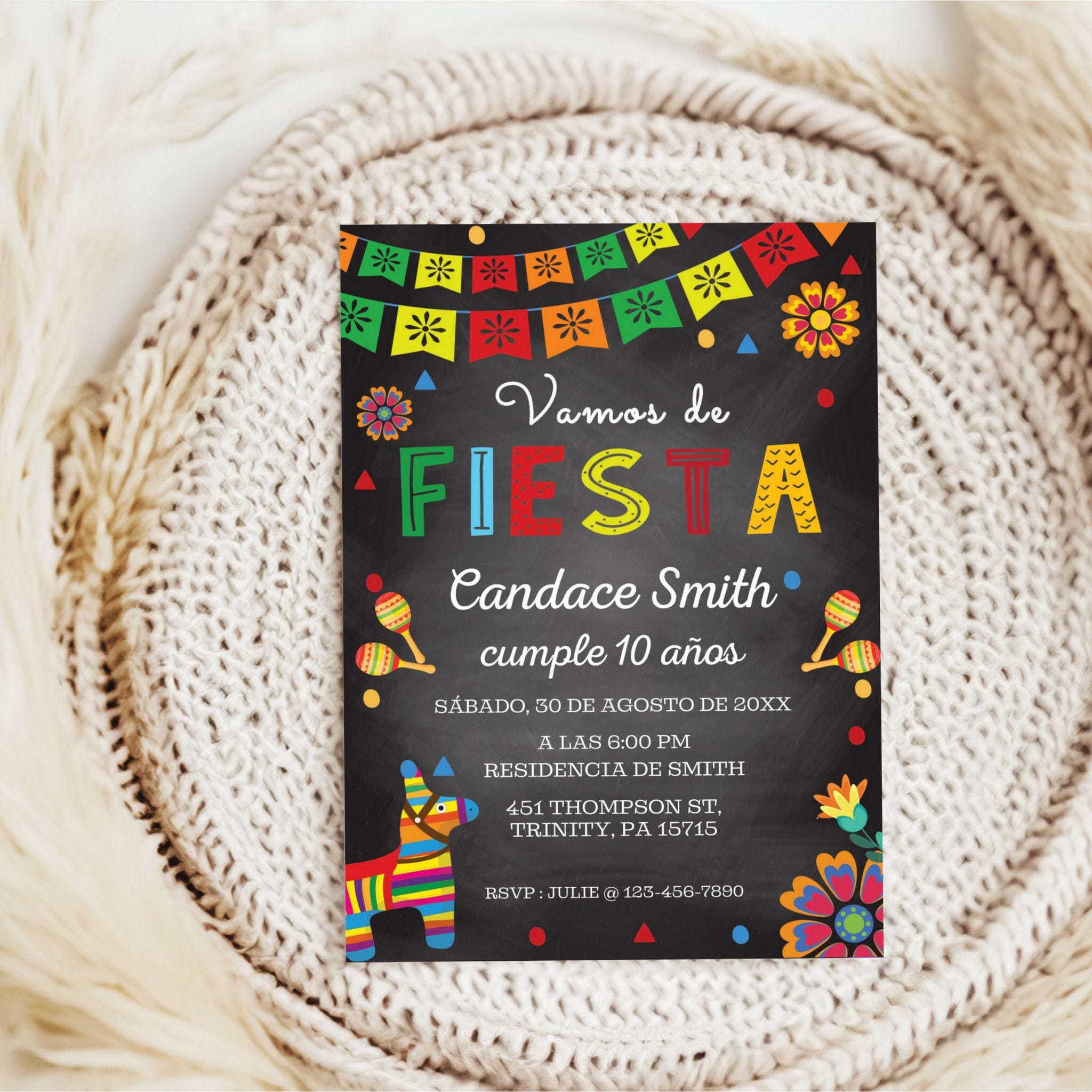 Vamos De Fiesta Party Invitations - Spanish Birthday - Editable Any Age ...