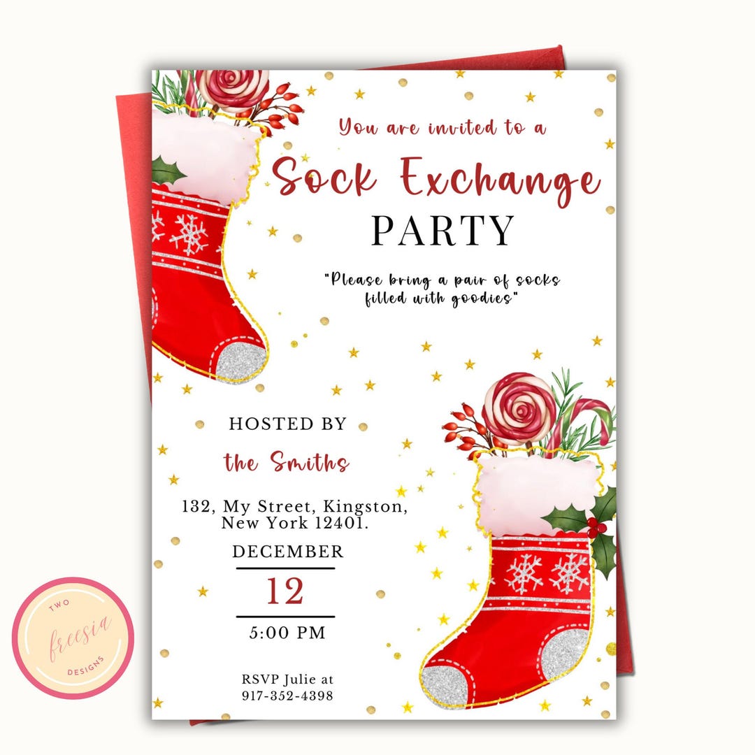 Sock Exchange Party Invitation - Printable Christmas Holiday Invite ...