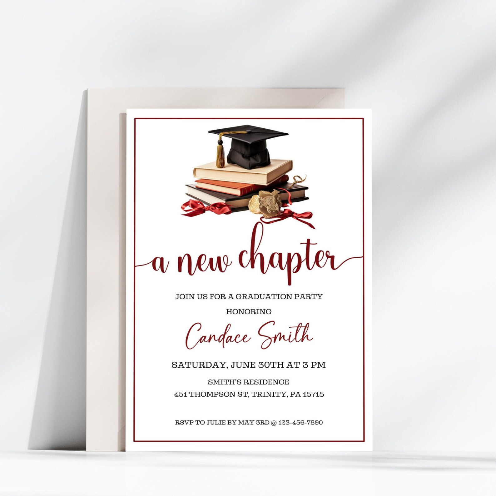 Photo Graduation Invitation Template - Red Graduation Invite - Editable ...