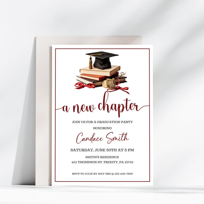 Photo Graduation Invitation Template - Red Graduation Invite - Editable ...