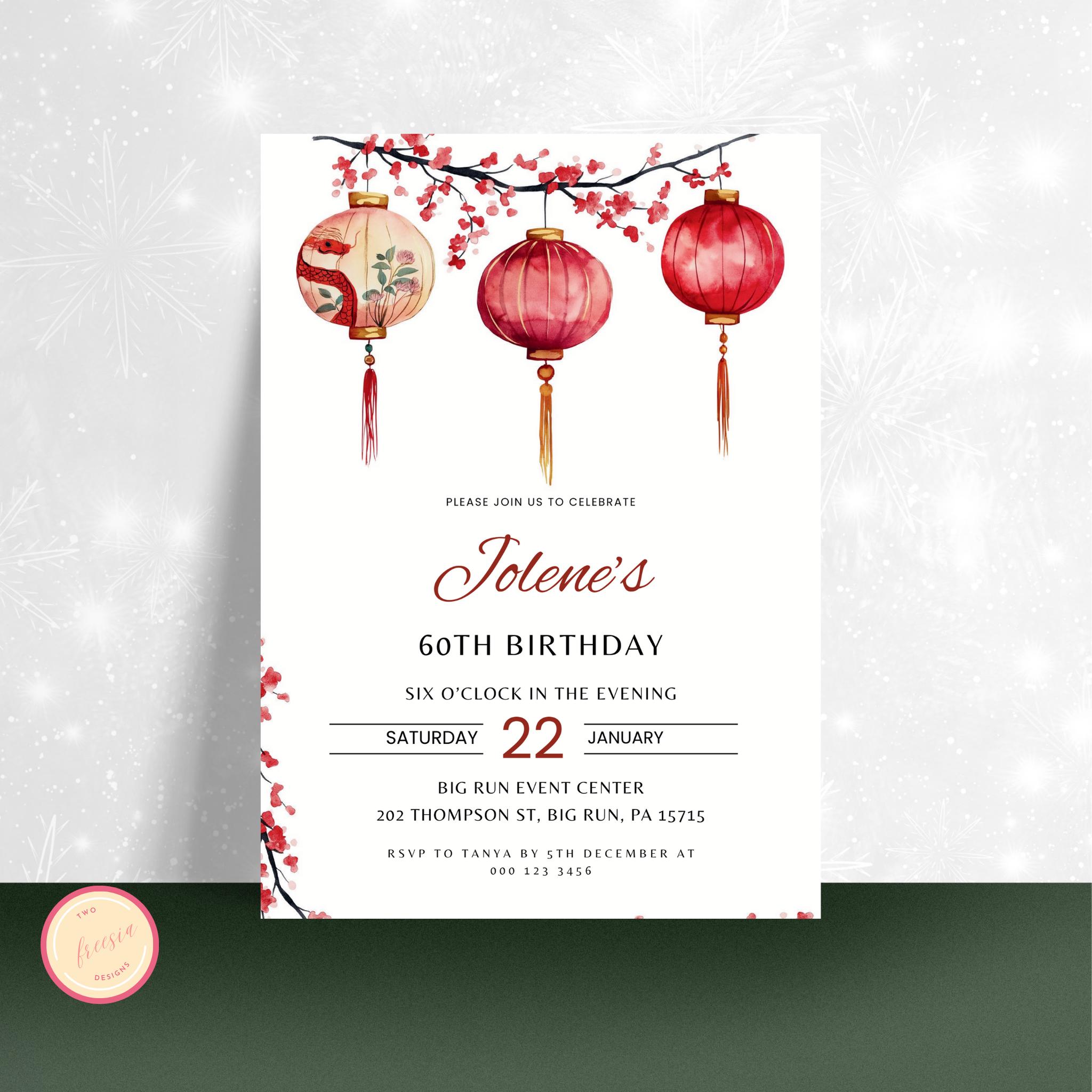 Editable Chinese New Year Birthday Invitation, and Lunar New Year Party ...
