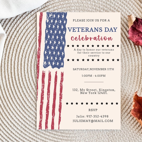 Veteran Dinner Invitation Free Template Peach Minimalist Veteran Day