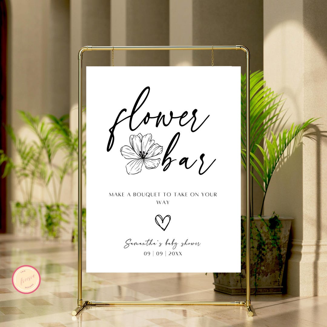Editable Flower Bar Sign, Baby Shower Party Sign, Modern Minimalist ...