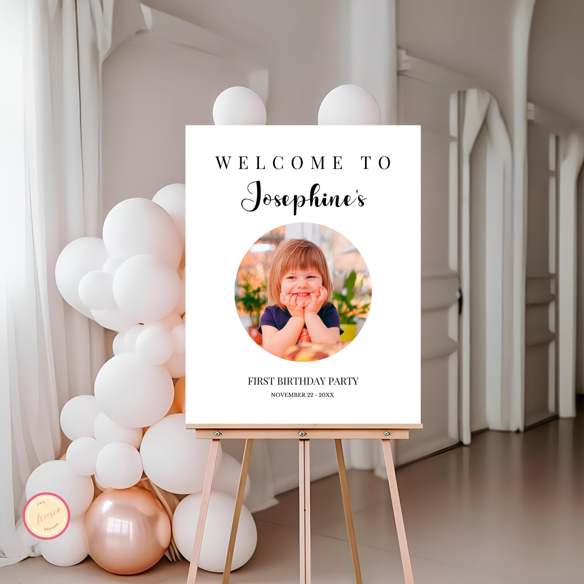 Editable Minimalist First Birthday Welcome Sign, Modern Photo Birthday ...