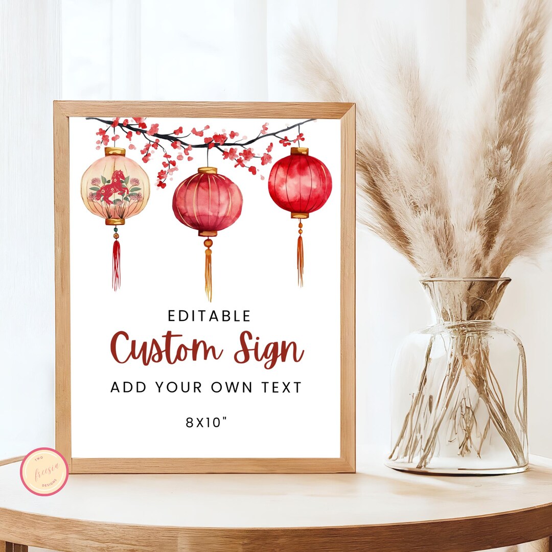 Editable Chinese New Year Party Table Sign, Lantern Decor (digital ...