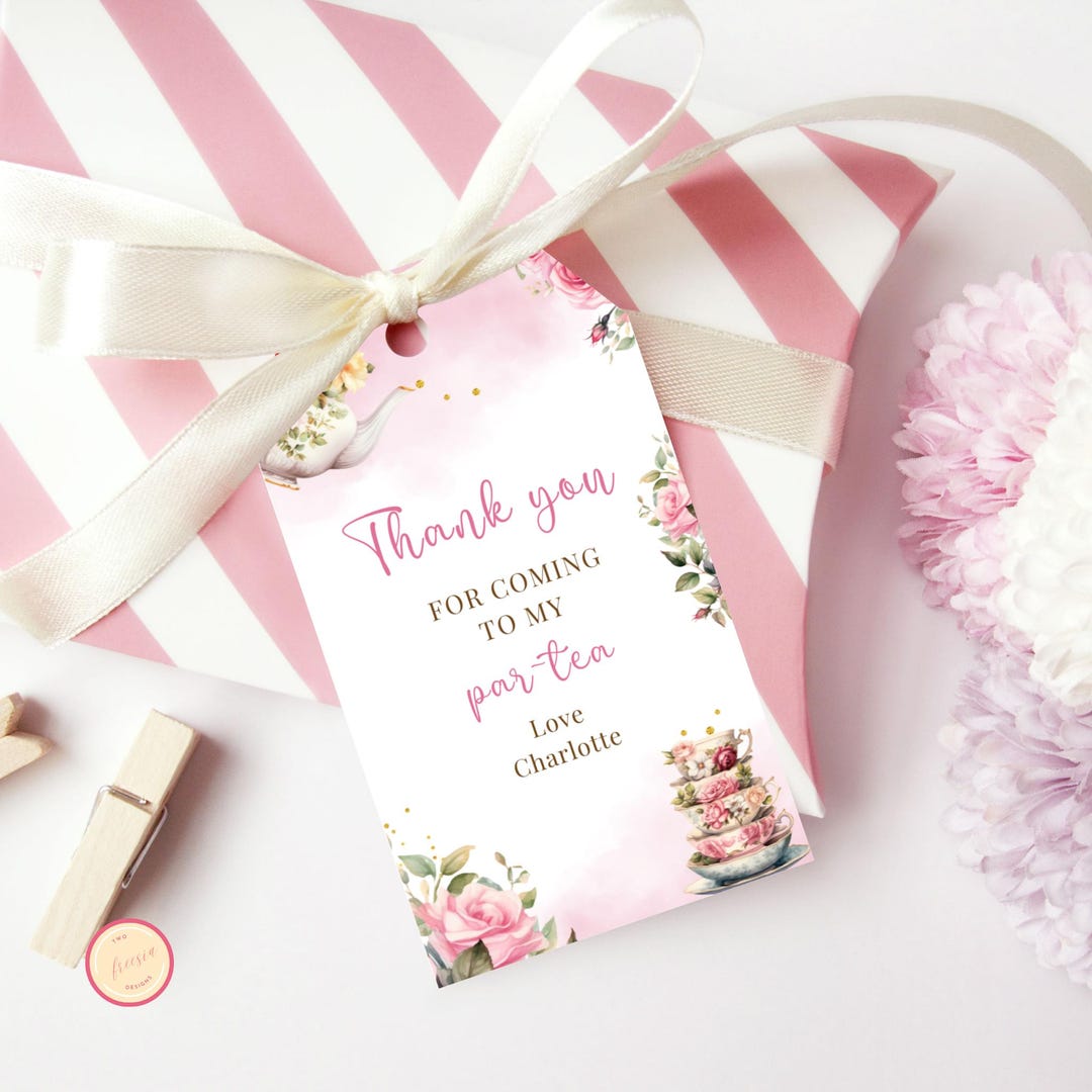 Editable Tea Party Favor Tag - Pink and Gold Par-tea Thank You Tag ...