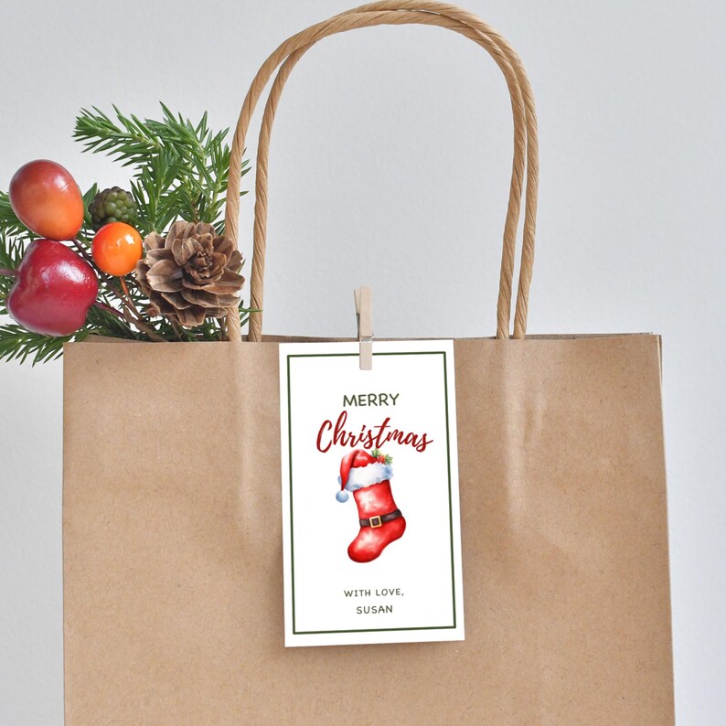 Christmas Sock Gift Tag, Printable Merry Christmas Gift Tag - Editable ...