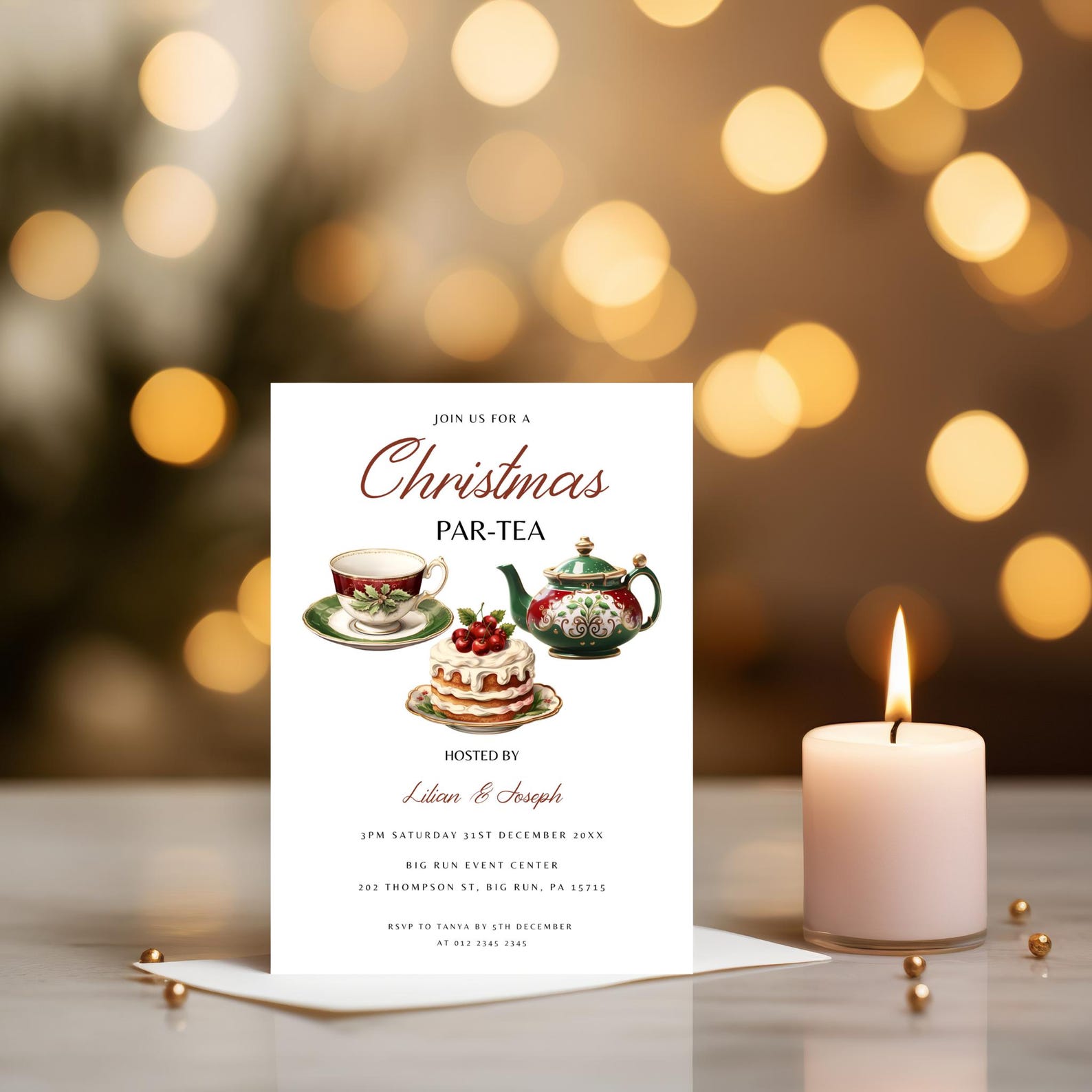 Editable Christmas Tea Party Invitation Template - Holiday Tea Party ...