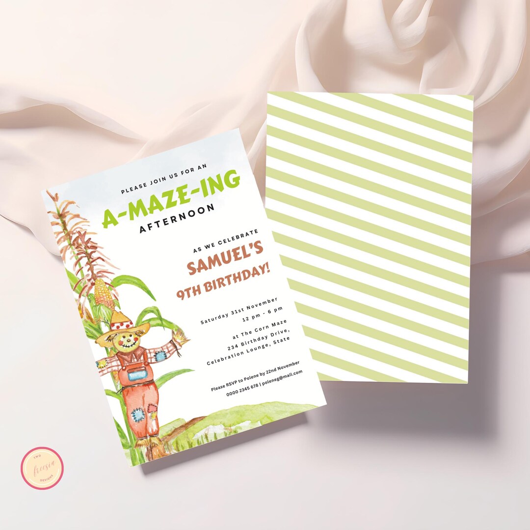 Editable A-maze-ing Corn Maze Birthday Invitation, Fall Birthday ...