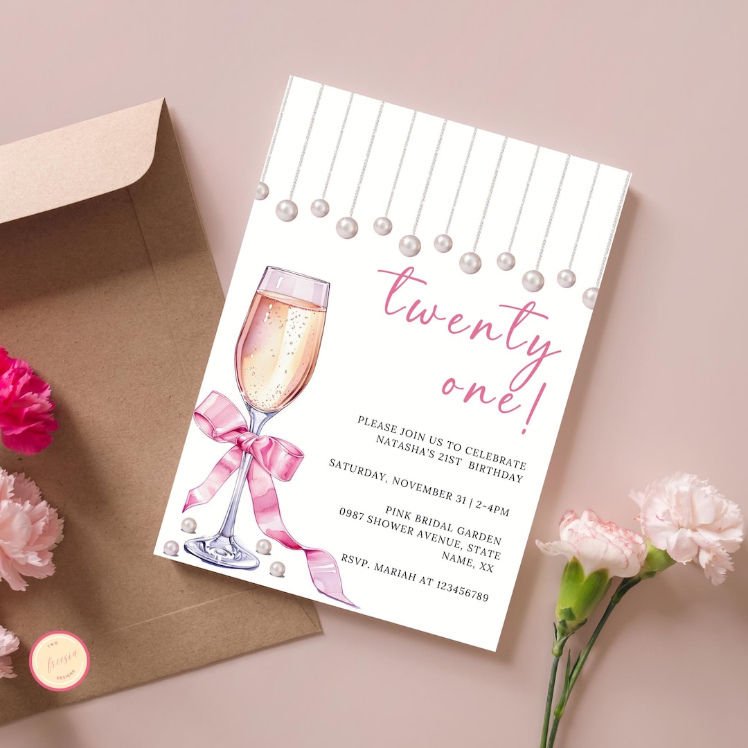 Modern 21st Birthday Invitation for Her, Wine Tour, Girls Night Out ...