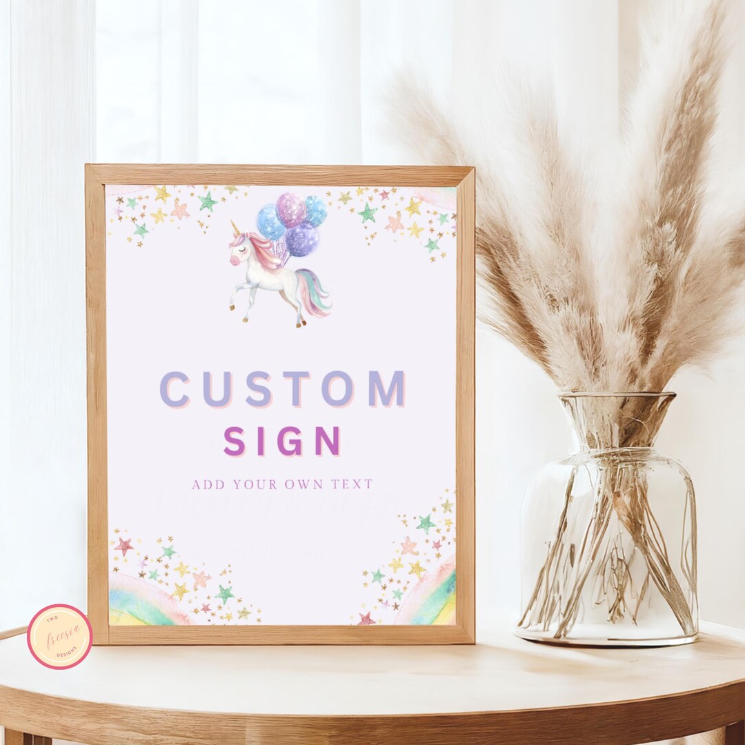 Editable Custom Unicorn Table Sign, Unicorn Birthday Party Sign ...