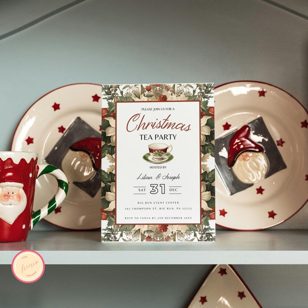 Editable Christmas Tea Party Invitation - Holiday Tea Party Invitation ...
