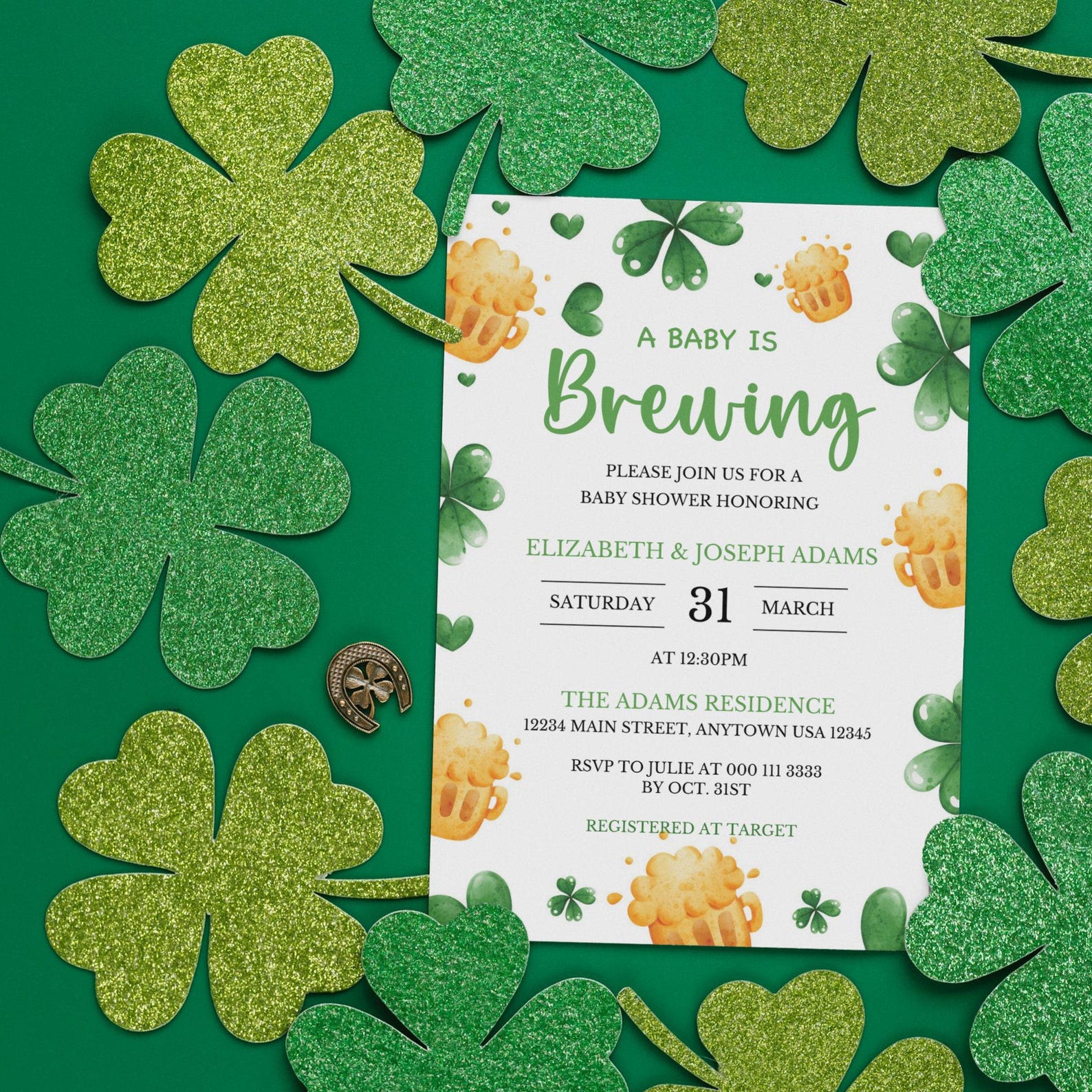 St Patrick's Day Baby Shower Invitation - A Baby is Brewing | Editable ...