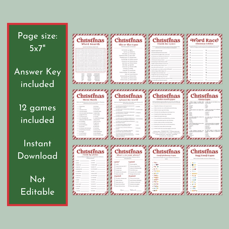 12 Printable Christmas Party Game Bundle, Printable Party Games for ...