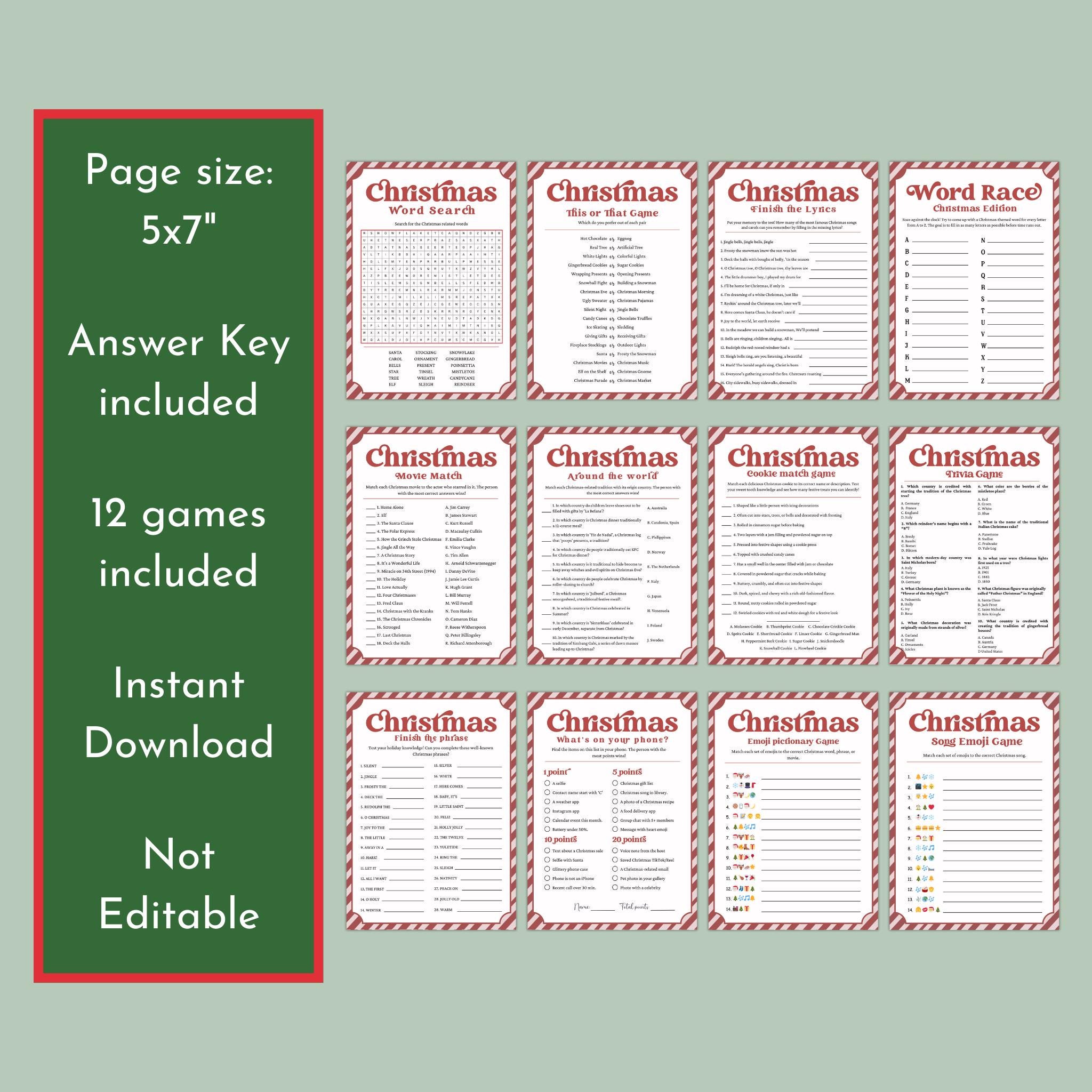12 Printable Christmas Party Game Bundle, Printable Party Games for ...