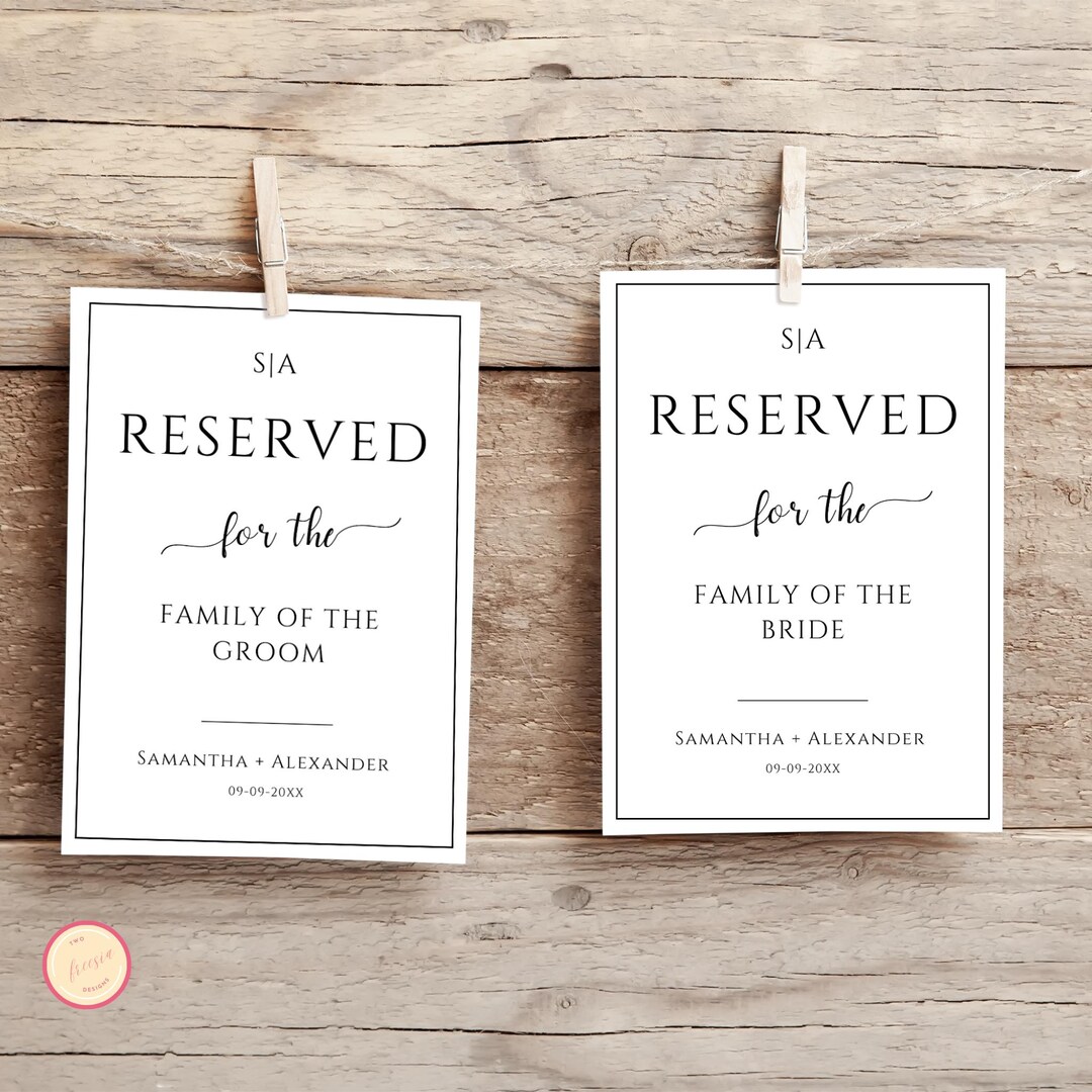 Wedding Reserved Table Sign Template, Editable Reserved for Brides or ...