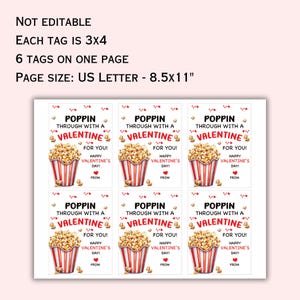 Printable Popcorn Valentine Gift Tag Template - Popcorn Valentine's Day ...