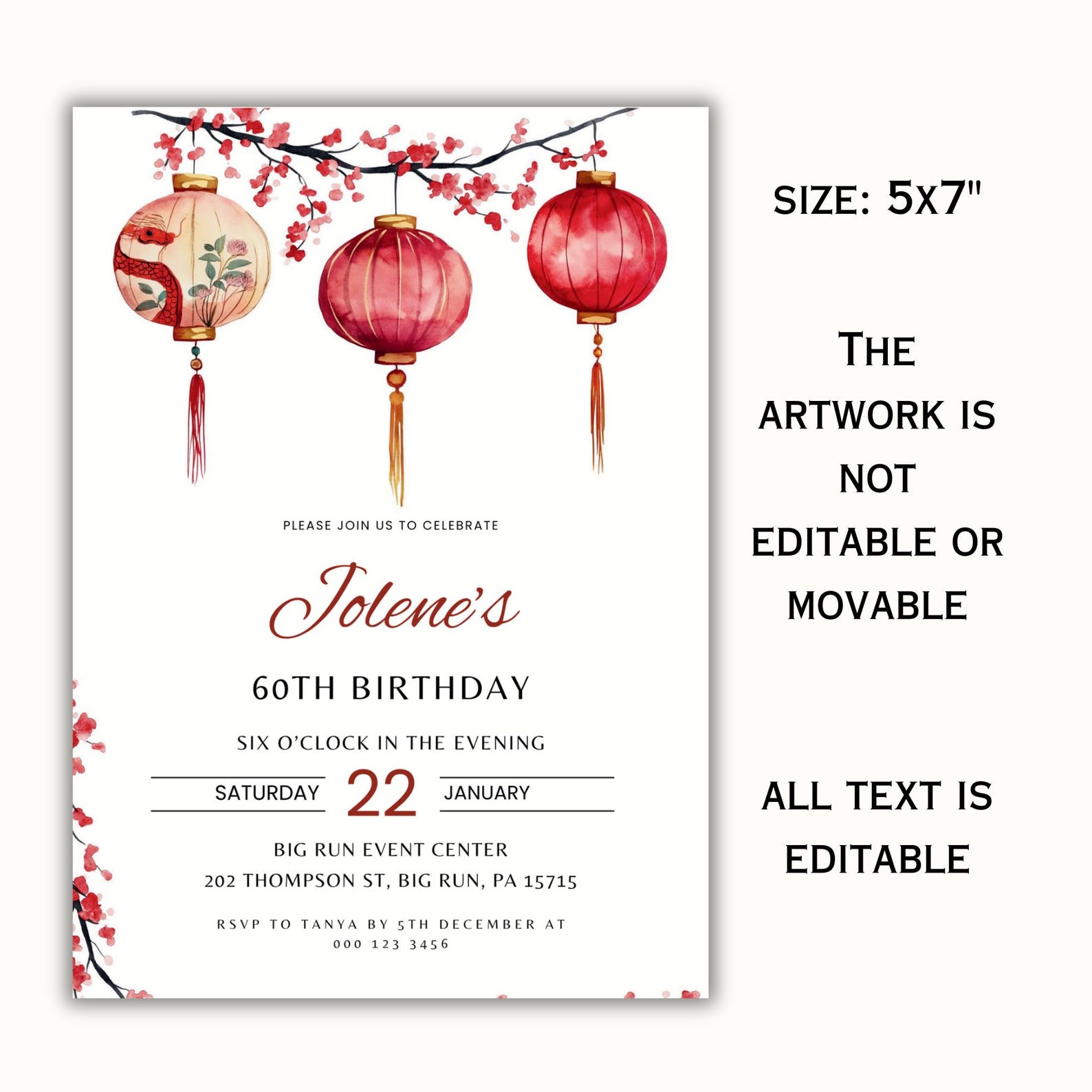 Editable Chinese New Year Birthday Invitation, and Lunar New Year Party ...