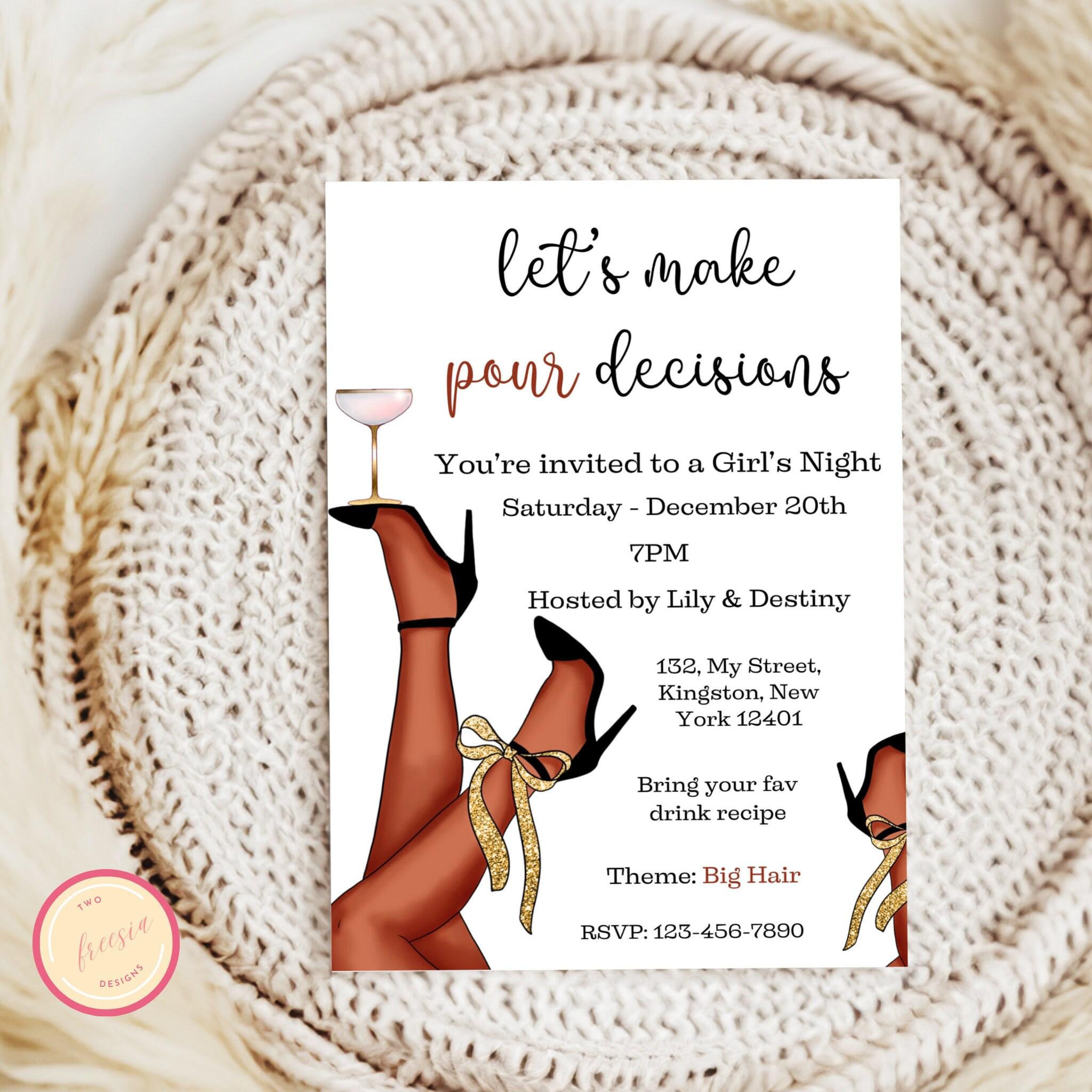 Let's Make Pour Decisions Invitation Template - Editable Ladies Night ...