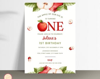 Editable Apple First Birthday Invitation Template - Printable Apple ...