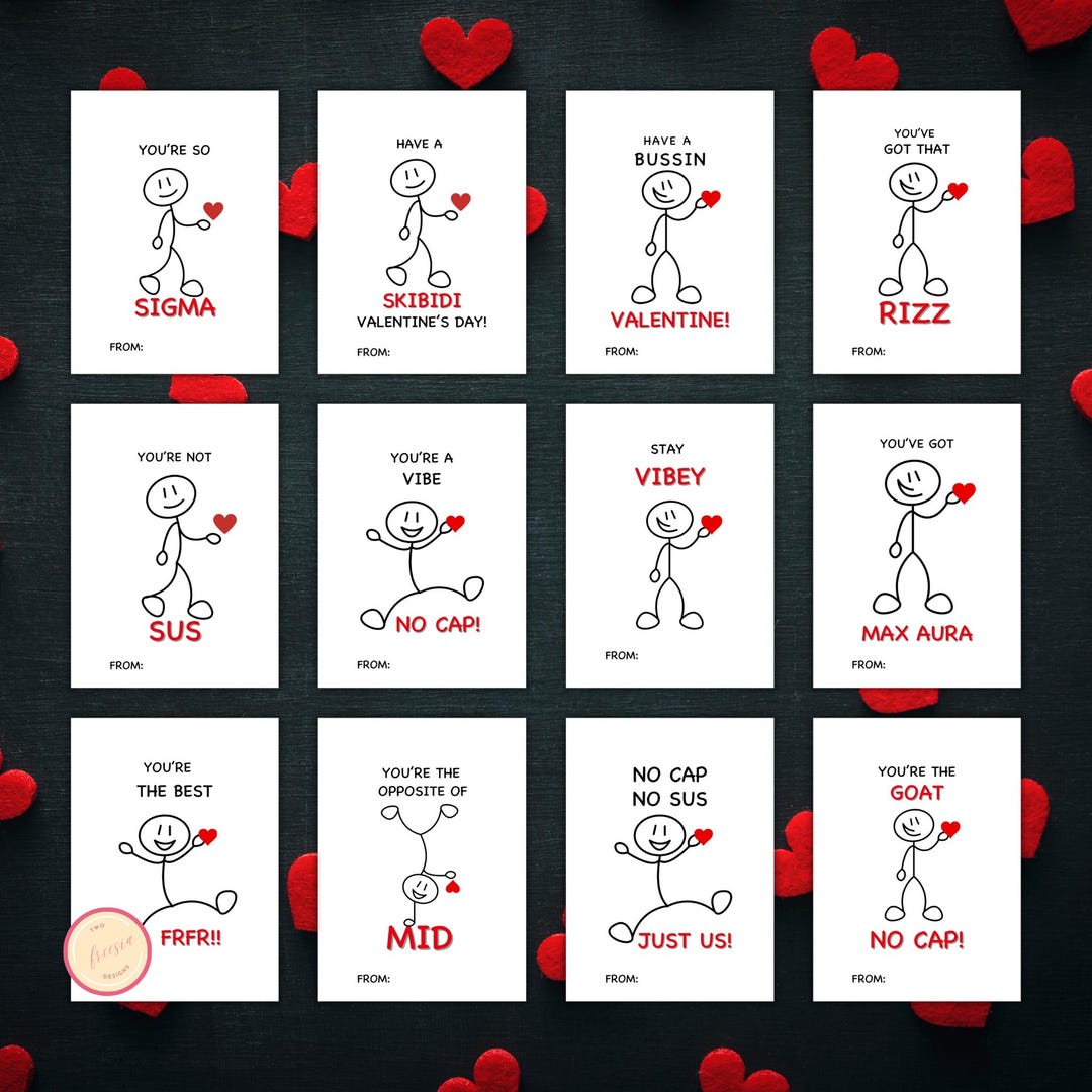 Gen Z Slang Valentine Cards, Boys School Valentine, Funny Printable ...