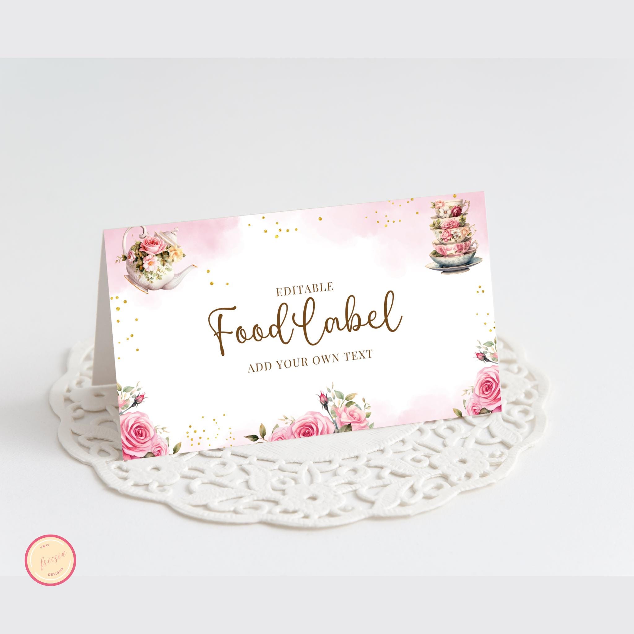 Editable Tea Party Food Label Template, Pink and Gold Par-tea, Food ...