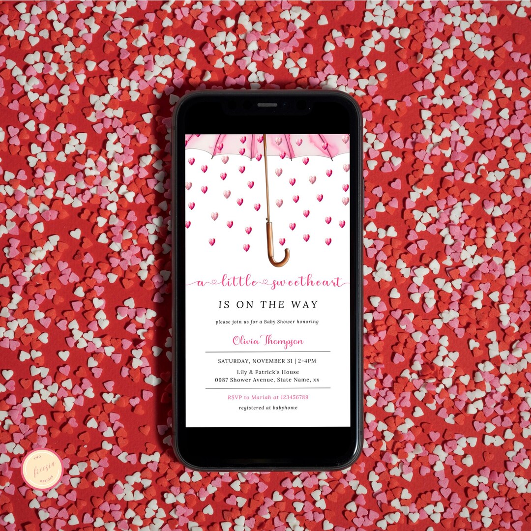February Baby Shower Digital Invitation, Pink Girl Valentine's Day Baby ...