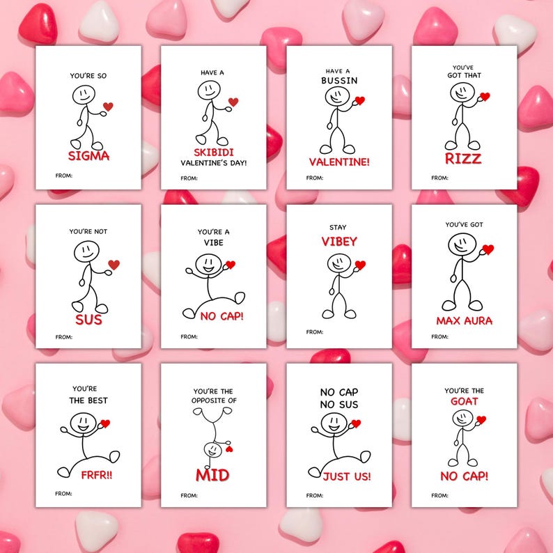 Gen Z Slang Valentine Cards, Boys School Valentine, Funny Printable ...