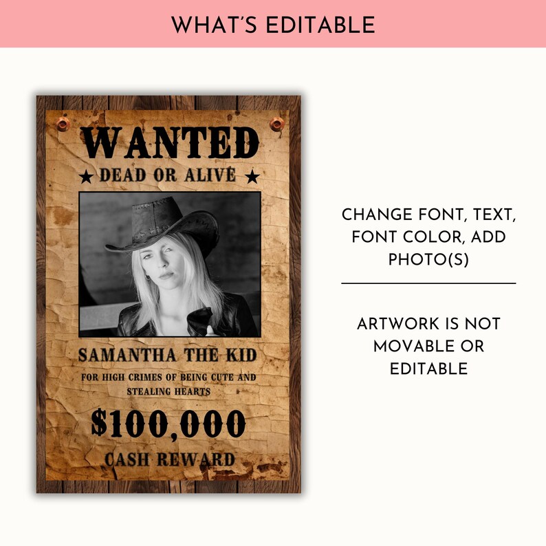 Wanted Poster Template, Custom Editable Wanted Poster Welcome Party ...