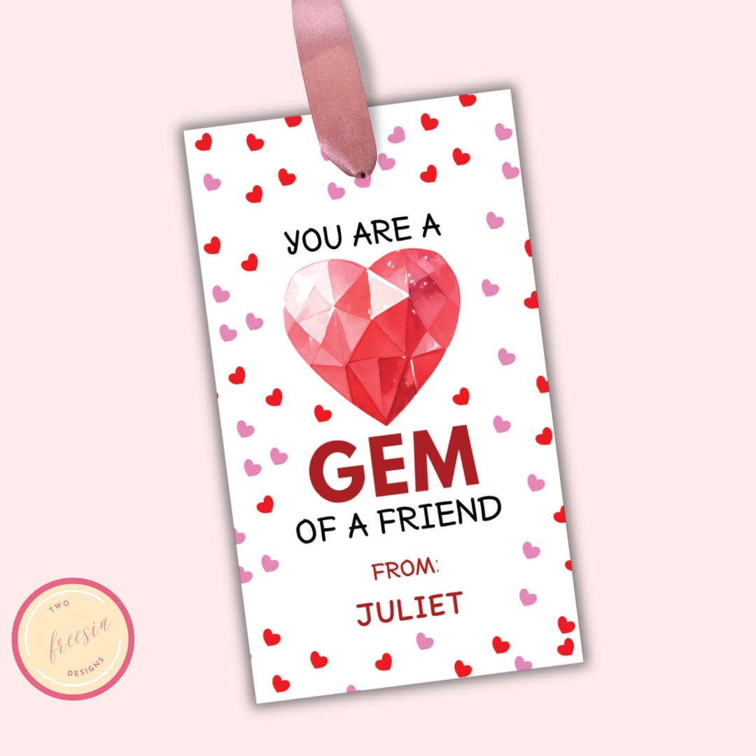 Editable Valentine Gift Tag Template - You Are A Gem - Printable ...