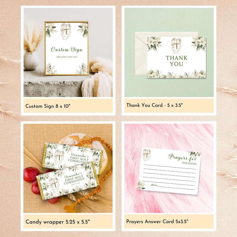 First Holy Communion Bundle Template Printable, Green and Gold, Boy ...