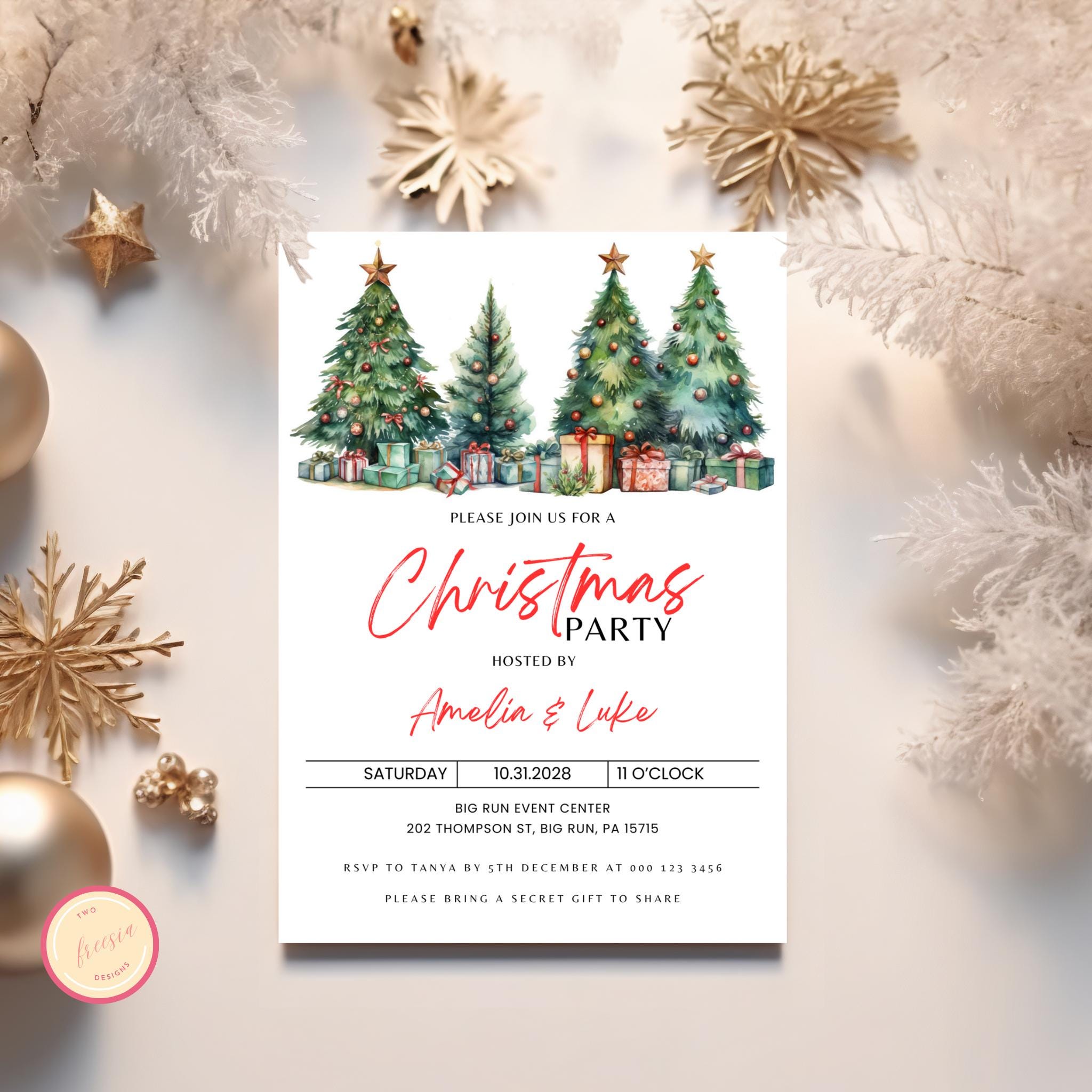 Editable Christmas Party Invitation, Christmas Tree Invitation ...