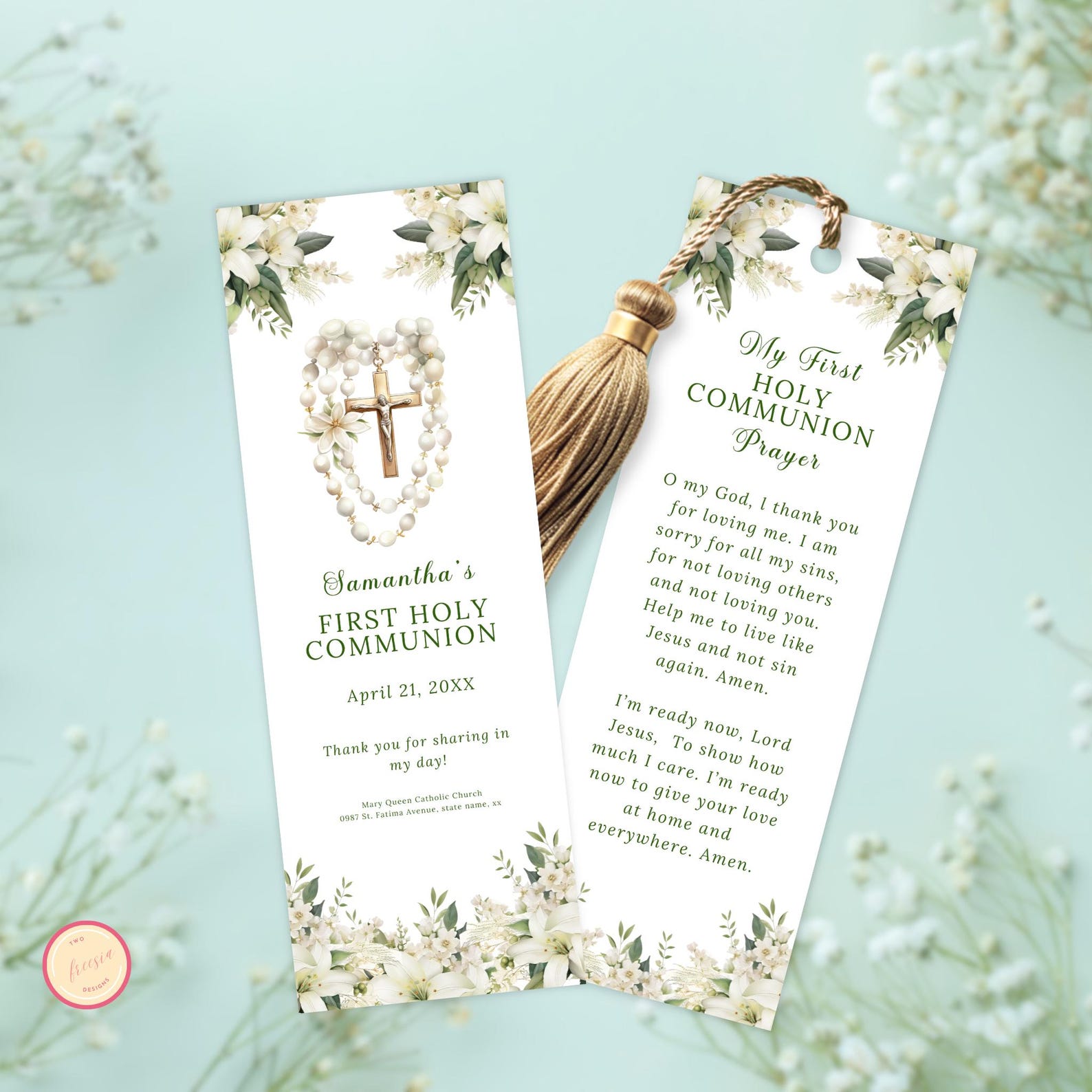 First Communion Bookmark Template, Baptism, Confirmation, Prayer Card ...