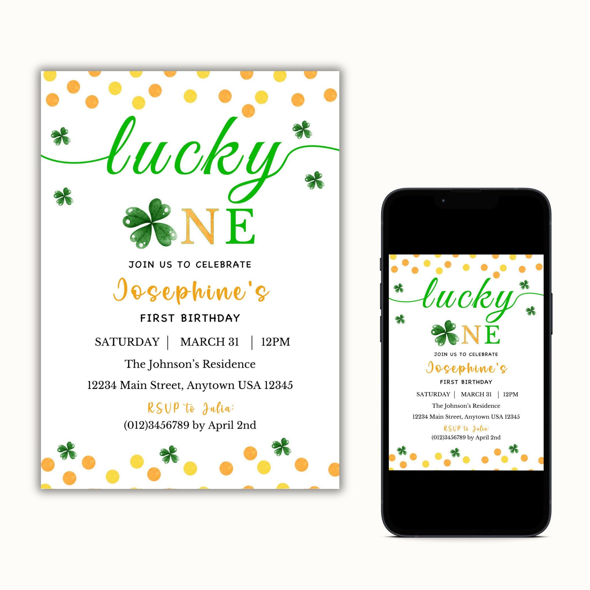 Editable Lucky One Birthday Invite - St Patrick's Day Birthday ...