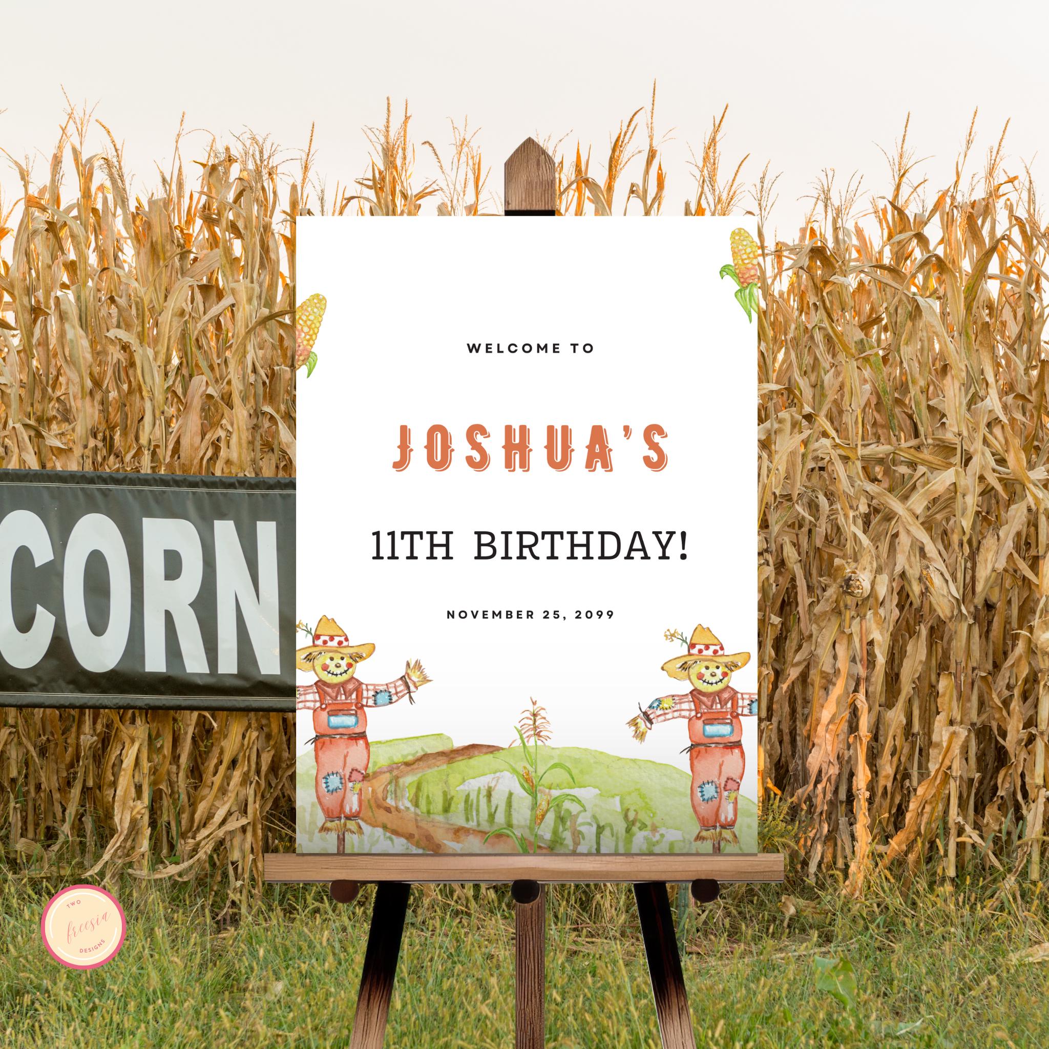Corn Maze Birthday Welcome Sign, Editable Fall Birthday, Autumn-themed ...