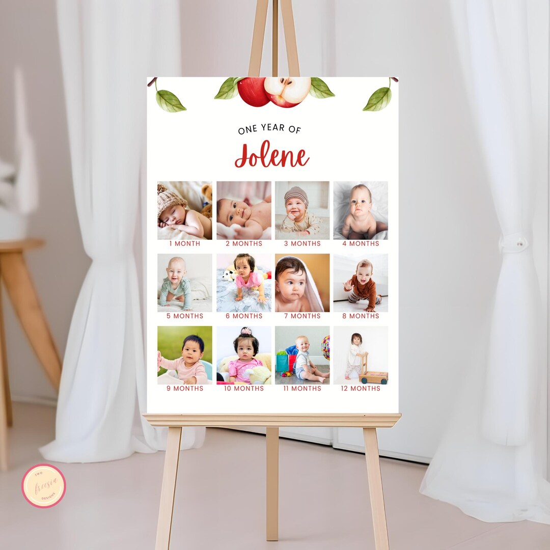 Apple 1st Birthday Photo Poster Welcome Sign, My First Year Apple ...
