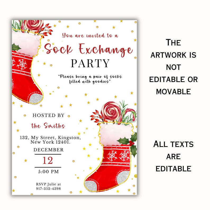 Sock Exchange Party Invitation - Printable Christmas Holiday Invite ...