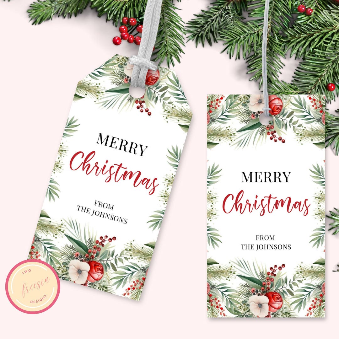 Printable Christmas Gift Tag - Merry Christmas Gift Tag - Holiday Party ...