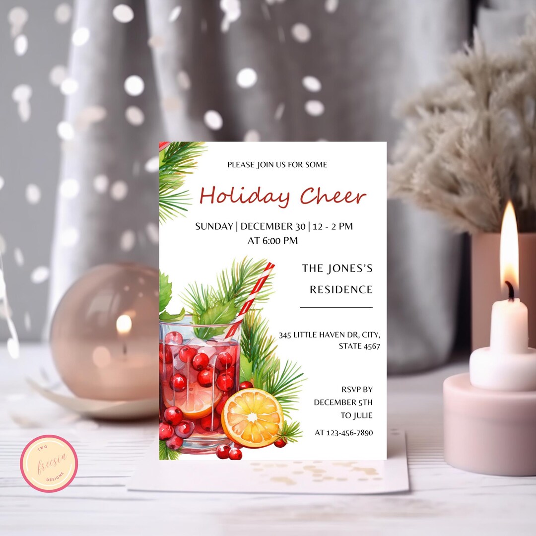 Holiday Cheer Christmas Party Invitation - Editable Christmas Cocktails ...