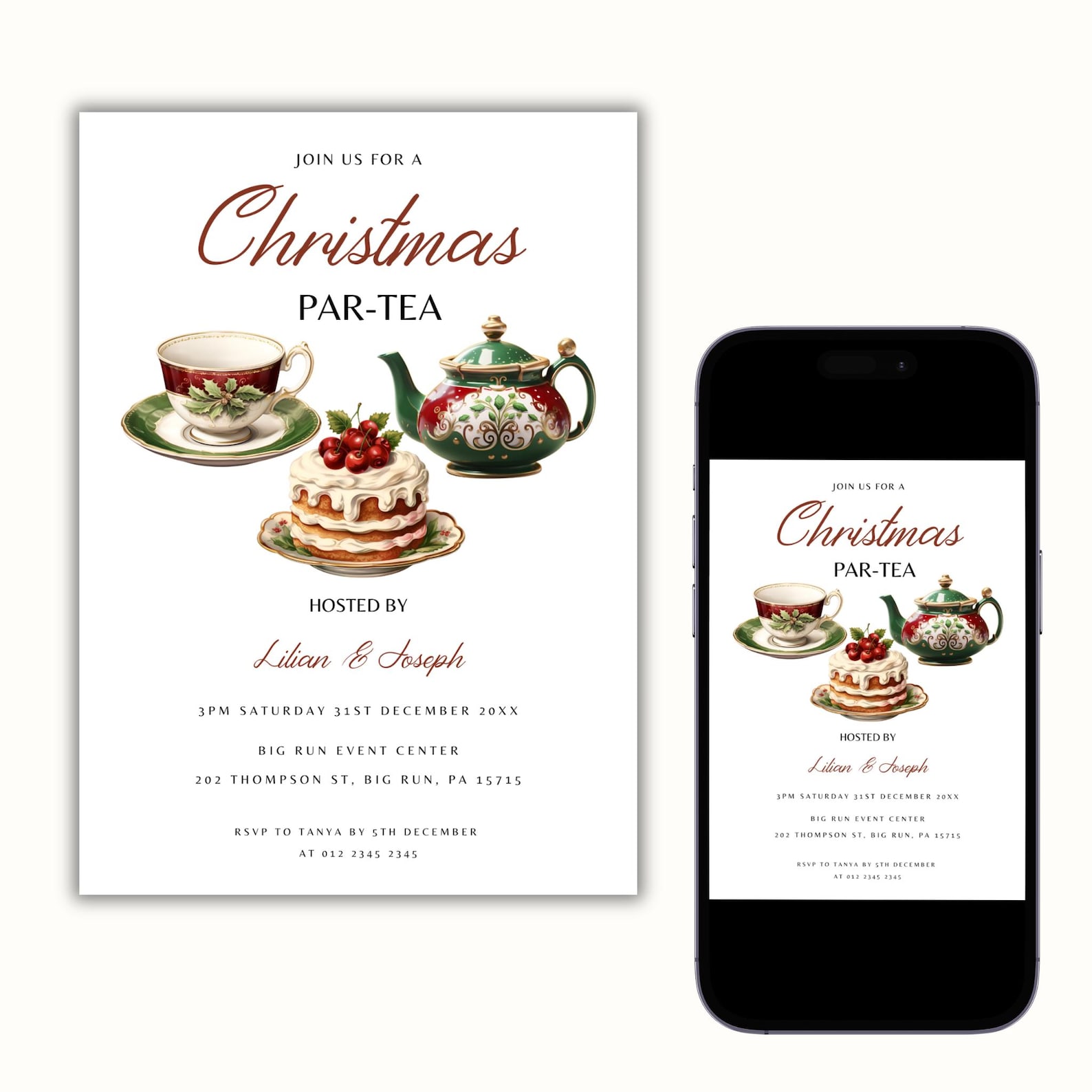 Editable Christmas Tea Party Invitation Template - Holiday Tea Party ...