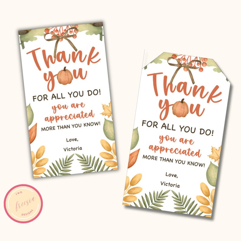 Fall Thank You Tags - Fall Appreciation Tags for Staff Appreciation ...