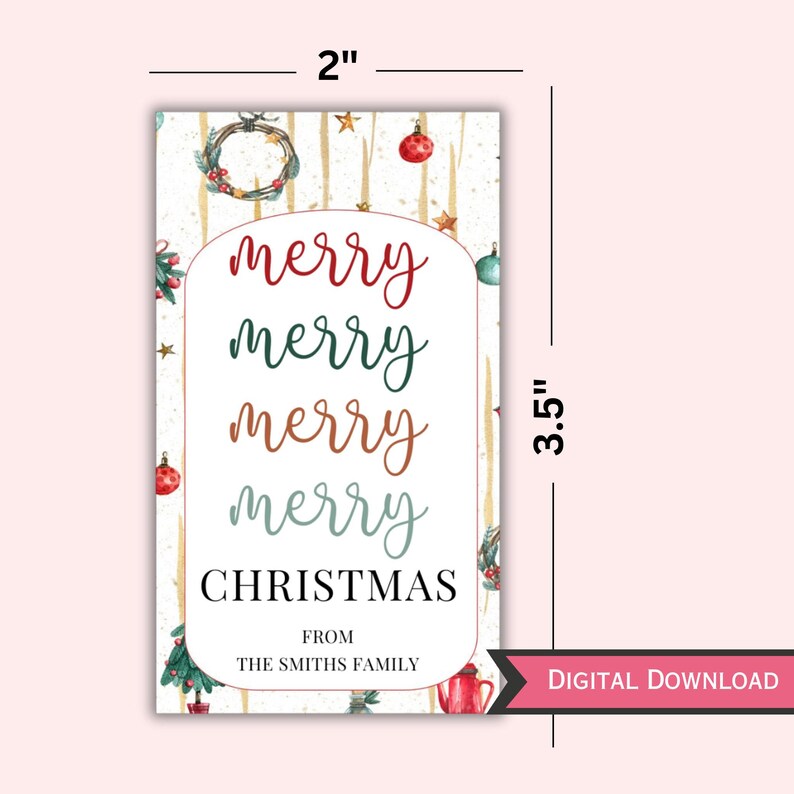 Merry Christmas Gift Tag Printable - Holiday Party Favor Tag - Editable ...