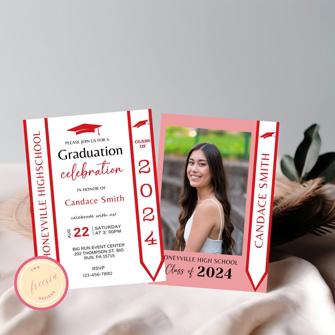 Red Modern Graduation Invitation Template – Photo Invite (editable ...