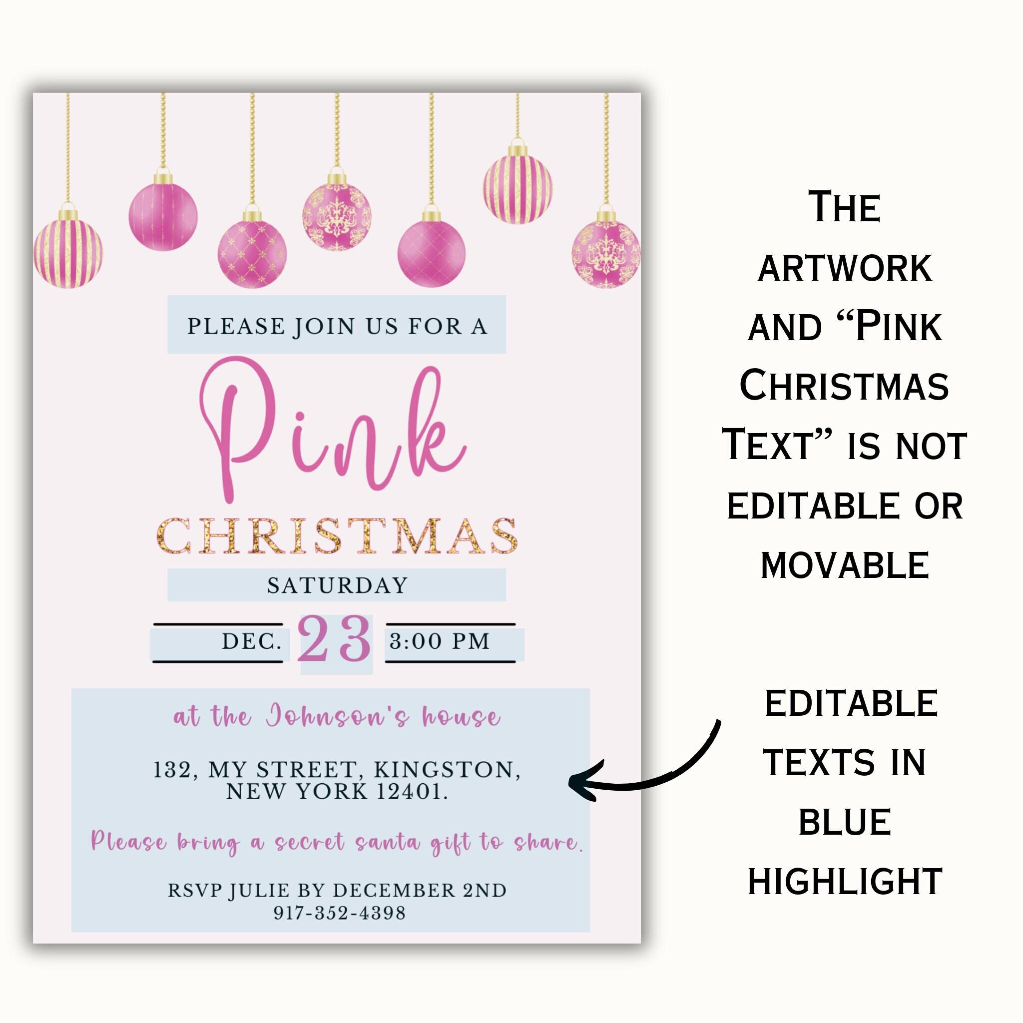 Editable Pink Christmas Party Invitation - Christmas Party - Printable ...