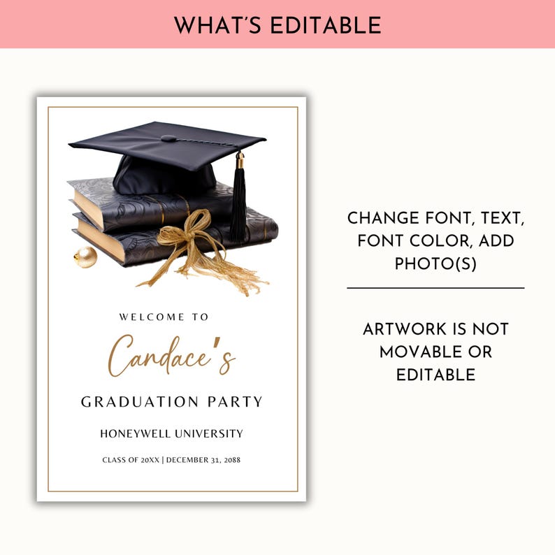 Graduation Hat Party Welcome Sign Template, Grad Party Celebration ...